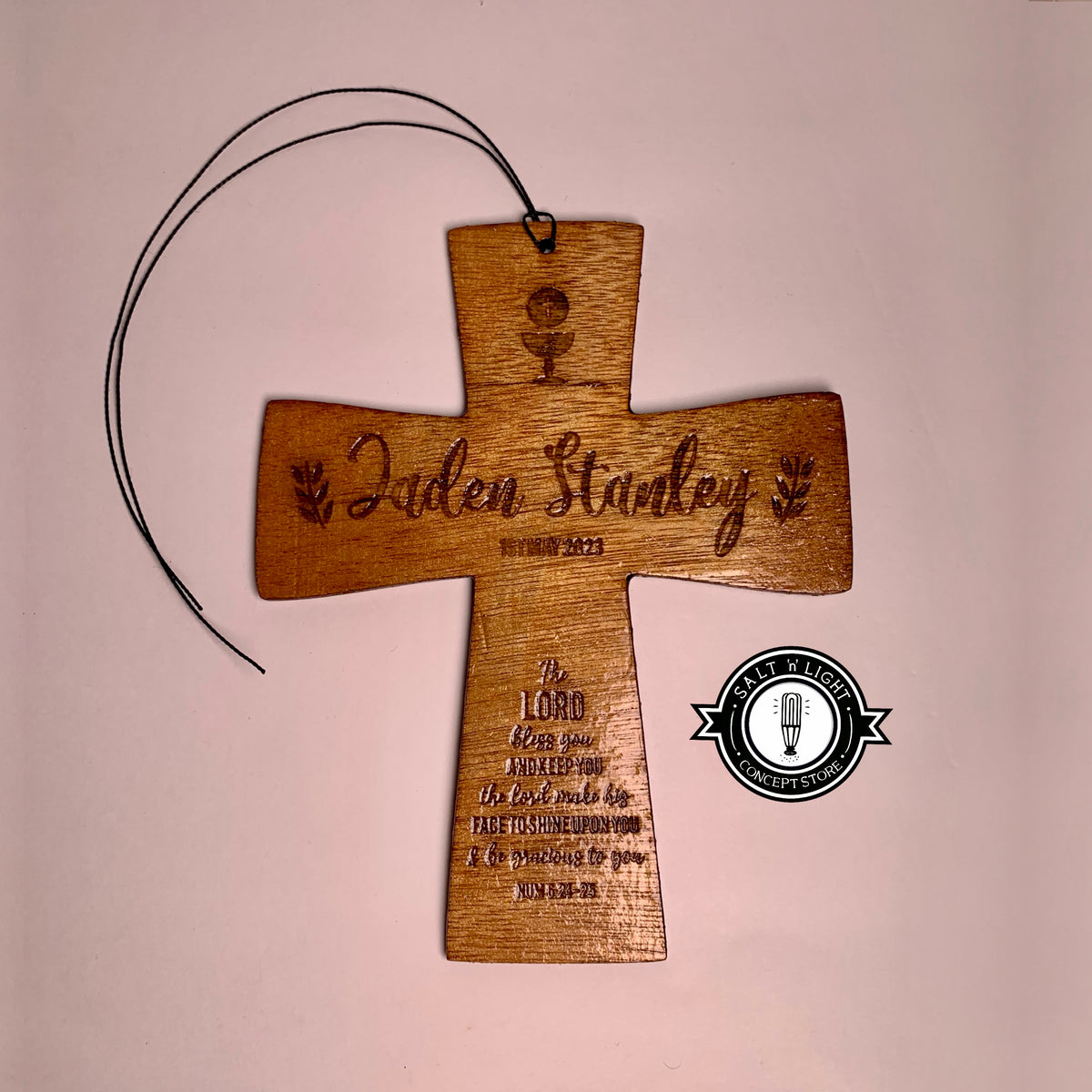 Personalised Wooden engraved cross — Salt 'n' Light